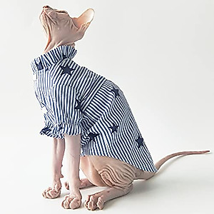 Sphynx Hairless Cat Shirt Clothes, Pet Cat Formal Wear Handsome Stripe Shirt with Detachable Tie Collar, Summer Breathable Cat Vest Apparel for Cornish Rex, Devon Rex, Peterbald (Small, Girls)