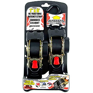 Erickson 34413 Pro Series Black 1" x 6' Retractable Ratcheting Tie-Down Strap, 1500 lb Load Capacity, (Pack of 2)