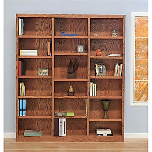 Home Square 84" Tall 18-Shelf Triple Wide Wood Bookcase in Dry Oak - Set of 2