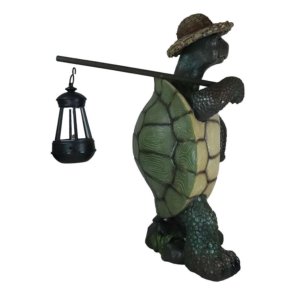 Ebros Gift Nautical Nature Lover Adventure Hiking Tortoise with Straw Hat Statue Carrying Solar Powered Lantern LED Light On A Pole Turtle Garden Yard Pool Patio Deck Home Decorative Accent