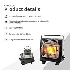 2 in 1 outdoor butane gas portable heater with handle for camping heating