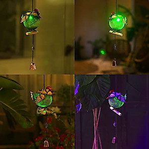 wtreew Solar Rooster Bird Feeder Squirrel Proof for Outside - Unique Cute Metal Animal Shaped Wild Bird Feeder with Solar Light, Wind Chime, Gift for Bird Lovers(Rooster)