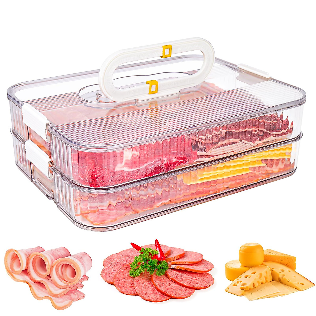 AIERSA Deli Meat Container for Fridge, Lunch Meat Container for Refrigerator, Food Storage Containers with Lids for Cheese, Cold Cuts, Bacon, Ham, Sandwich Meat Keeper, Airtight