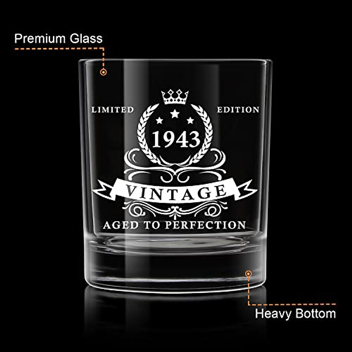 LIGHTEN LIFE 80th Birthday Gifts for Men 12 oz,1943 Whiskey Glass in Valued Wooden Box,Whiskey Bourbon Glass for 80 Years Old Dad,Husband,Friend,80th Birthday Decorations for Men