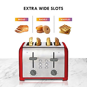 Kenmore 40604 4-Slice Toaster with Dual Controls in Red