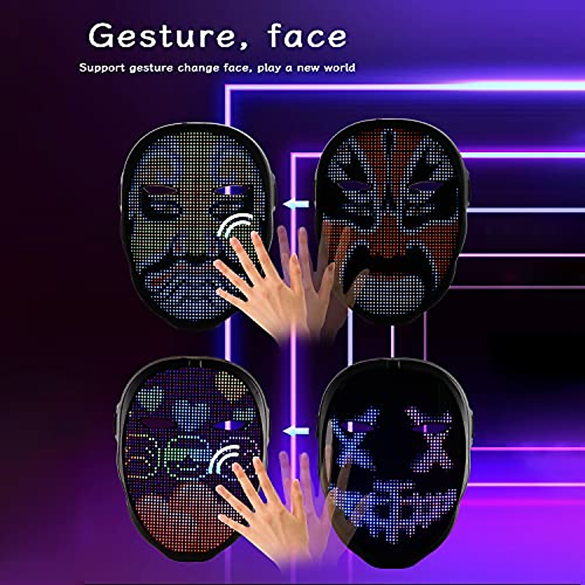 jcwfuno LED masks with Bluetooth programmable, used for costume cosplay party fancy dress party, adults light up rechargeable mask, Halloween party gifts for men ((Rechargeable