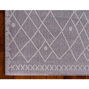 Unique Loom Fez Collection Tribal, Moroccan, Bohemian Area Rug, Runner 2' 0" x 6' 1", Gray/Beige