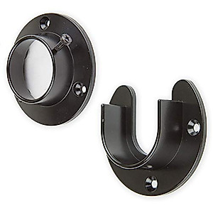 Wideskall Heavy Duty Stainless Steel Closet Pole Sockets Rod End Support with Screws (Matt Black, 1 Set)