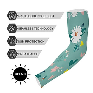 JUNZAN Gardening Arm Sleeves Sun Protection Cooling Sleeves for Women with Thumb Hole Garden Flower Plants Botanical Green Pattern