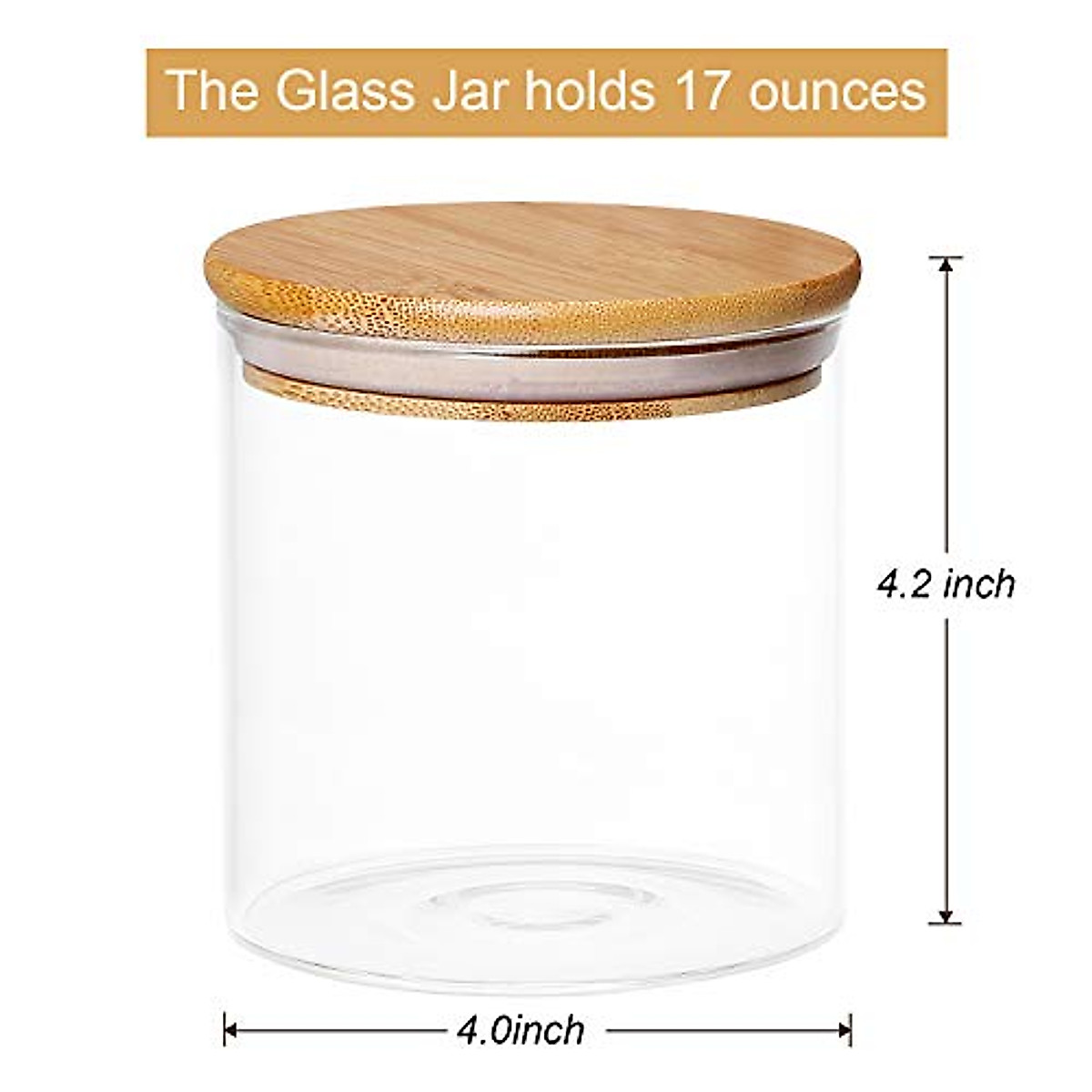 4 Pack Glass Jars with Airtight Bamboo Lids, (Dabacc) Glass Kitchen Canisters Clear Container for Food Storage of Dry Goods, Cookie, Candy, Spices, Coffee Beans and More, 18.6 OZ