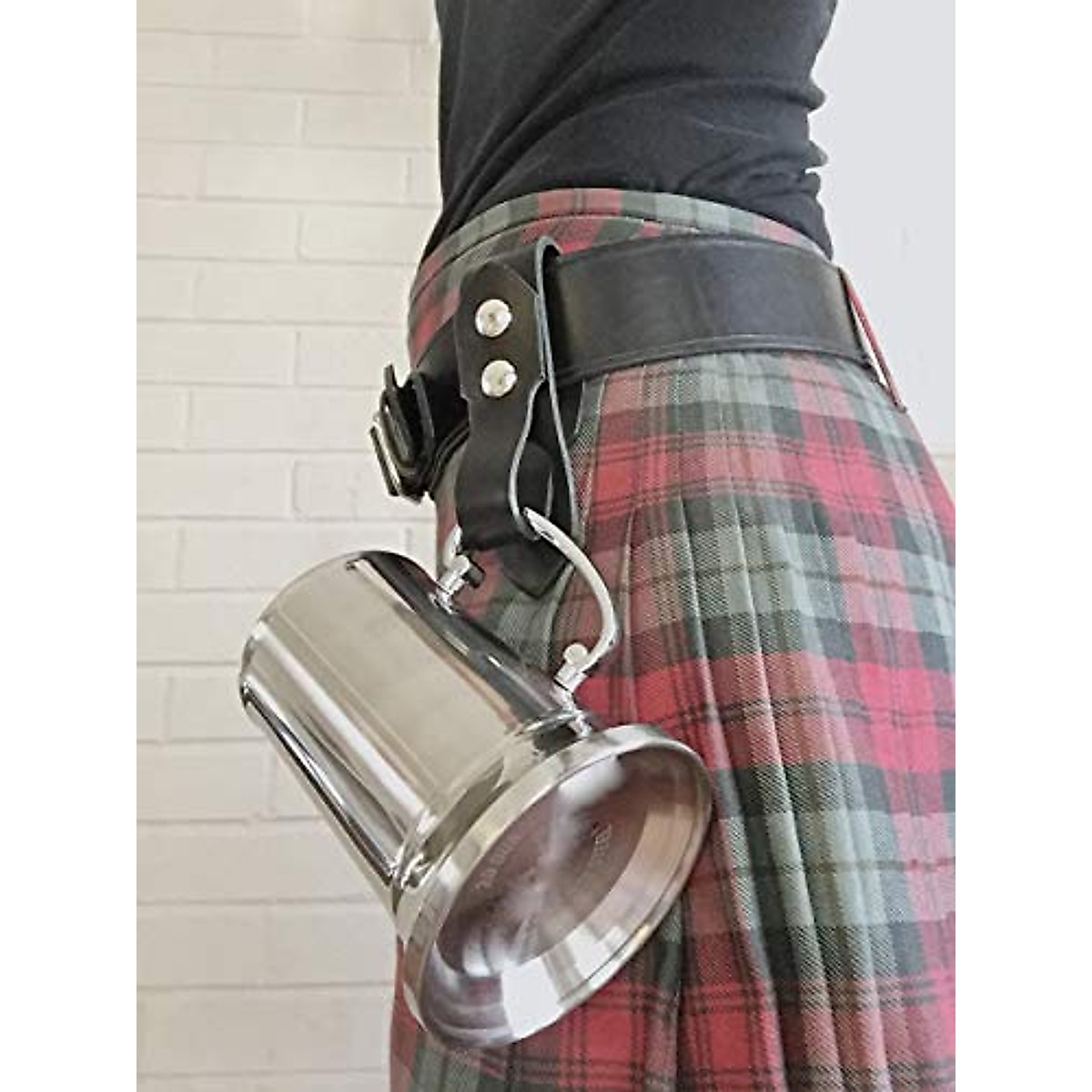 Black Leather Tankard Strap for Belt Renaissance Festival Beer Mug Holder Fits on Wide Belts USA Made