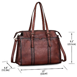 IVTG Genuine Leather Handbag for Women Vintage Handmade Top Handle Bag Crossbody Satchel (Coffee)