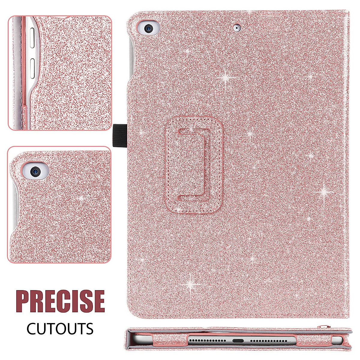 BENTOBEN for iPad Air 2 Case, iPad 6th Generation Case, iPad 5th Gen Case,Folio Folding Stand Auto Wake/Sleep with Pencil Holder Glitter PU Cover for iPad Air 2/Air 1, iPad 9.7 2018/2017,Rose Gold