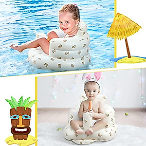 2 Pcs Baby Inflatable Seat for Sitting up 3 Months and up Air Pump Infant Back Support Sofa Summer Sit Me up Floor Seat Portable Sit Me up Chair for Toddlers Shower Gifts for Baby, Bear, Tulip