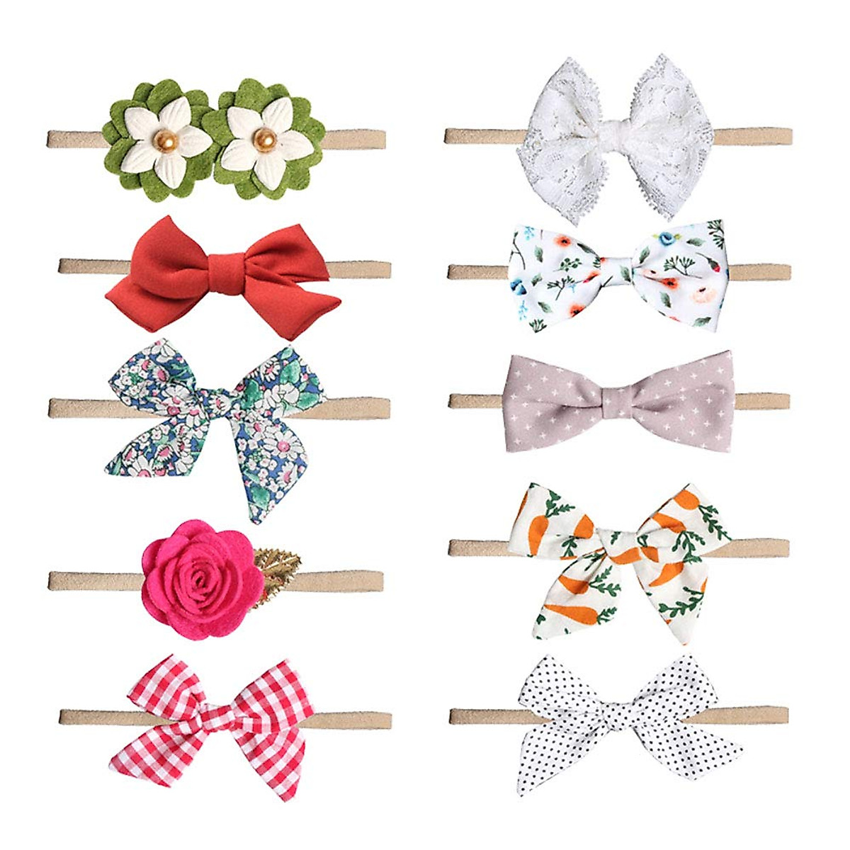 MEISO Baby Headbands, 20 Pcs Baby Girl Headbands and Bows flower, Nylon Hairbands, Newborn Hair Bow Elastics, Newborn Infant Toddler Hair Accessories Gifts