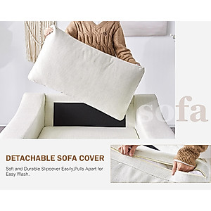 ABCASA 112" Modular Sectional Sofa Couch with Detachable Sofa Cover & Storage Armrest,L Shaped Couch for Living Room,Linen Fabric Corner Couch(5 Seater Sofa,Ivory)