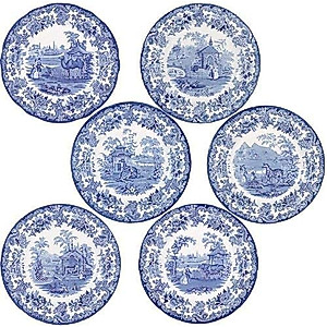 Spode Blue Room Collection Plates | Set of 6 | Dinner, Salad, Pasta, and Appetizer Plate | 10.5-Inch | Fine Earthenware | Microwave and Dishwasher Safe | Made in England (Zoological)