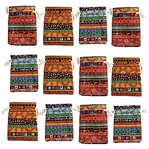 kilofly 12 pc Egyptian Jewelry Bag Aztec Print Drawstring Coin Purse Gift Pouch