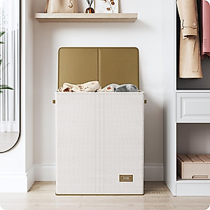 SOLEDI Double Laundry Hamper with Lid 34 Gal (130L) Water-resistant, High-tenacity Material Collapsible Laundry Basket with 2 Removable Liner Bags - Large laundry hamper 2 Section