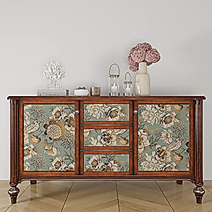 ReWallpaper Vintage Gold Floral Wallpaper Garden Bird Flower Peel and Stick Wallpaper for Bedroom Accent Wall 17.5in X 10ft Dark Cyan Teal Contact Paper for Cabinets Peel & Stick Vinyl Wall Paper