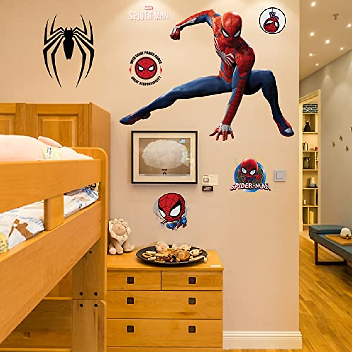 NORDID Spiderman Wall Decals Children's Wall Stickers for Kids Bedroom Living Room Playroom Nursery Wall Decoration DIY Assemble Self-Adhesive PVC (15.7x23.6 in)