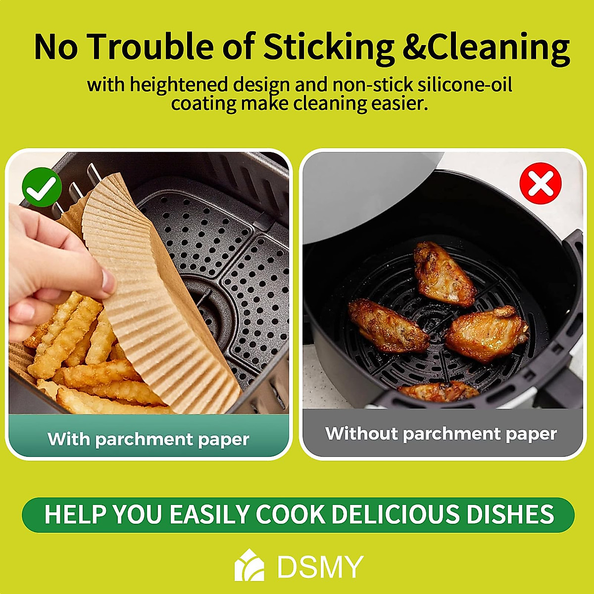 DSMY 150 PCS Air Fryer Disposable Paper Liners,8 Inch Square Parchment Disposable Paper Liner for 5-8QT Air Fryer,Baking, Roasting and Microwave, Non-Stick Airfryer Accessories