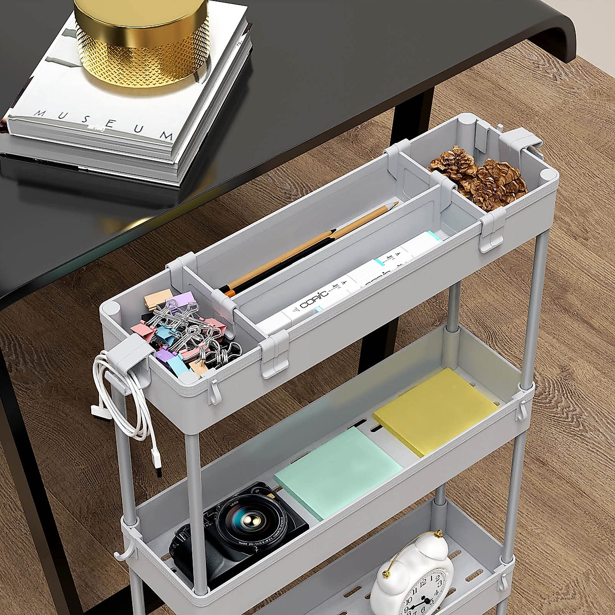 SPACELEAD Slim Storage Cart 4 Tier,Bathroom Organizer Rolling Utility,Mobile Shelving Unit Slide Out for Office, Kitchen, Laundry Room & Narrow Places,Gray