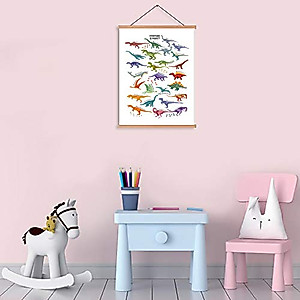 CHDITB Dinosaur Art Print Magnetic Natural Wood Hanger Frame Poster,Canvas Animal Dinosaur Alphabet Painting 28X45cm Wall Hanging Art Print for Kids Room Classroom Nursery Decor