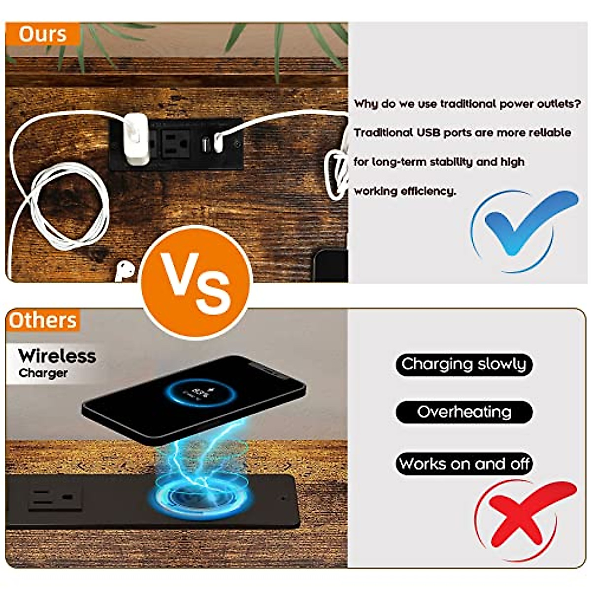 TC-HOMENY LED Nightstand with Voice-Activated Mode, End Table with Charging Station for Bedroom Furniture, Side Bed Table with 2 Drawers (Brown)