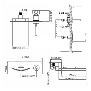 Wall Mounted Bathroom Sink Faucet LED Waterfall Bath Mixer Tap Temperature Control LED Faucet Chrome Black Finished Mixer Tap Faucet