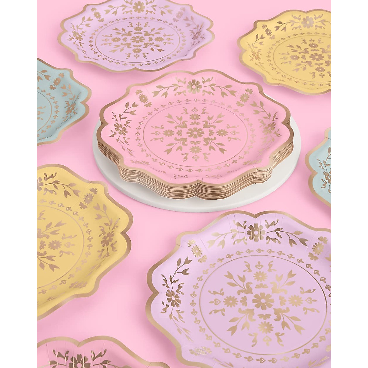 xo, Fetti Pastel China Plates - 24 pack, 9" | Birthday Party Decorations, Bachelorette Garden Party, Easter Party, Cool Cake Plates, Tea Partea