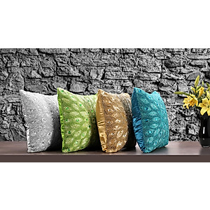 Gold Pillow Cover, Gold Decorative Pillow Cover 16x16 Inch, Gold Throw Pillow Cover, Hand Beaded Cushion Cover - Beautiful Elegant Accessory to Dress Up Couch Sofa & Bed - Cover Only - 1 Pack