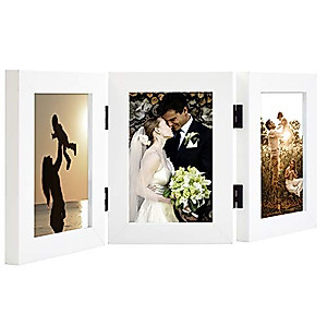Golden State Art, 4x6 Three Picture Frame Trifold Hinged Photo Frame with 3 Openings, Desk Top Family Picture Collage, with Real Glass (4x6 Triple, White, 2-Pack)