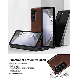 Foluu Case for Samsung Galaxy Z Fold 5, with Front Built-in Screen Protector, PU Leather + Hard PC Shell Ultra Thin Slim Durable Protective Phone Cover for Samsung Galaxy Z Fold5 5G 2023 (Brown)