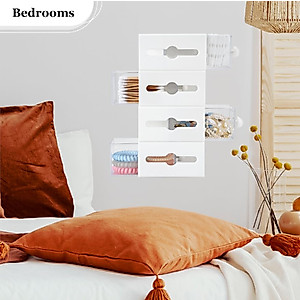 WCHOSOZH 4PCS Wall Mounted Qtip Holder Containers, Bathroom Organizers and Storage for Cotton Ball, Mini Wall Storage Double-Sided Drawer, for Swabs, Lipsticks Floss, No Drilling