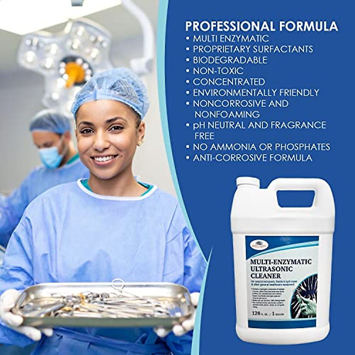 NORTHWEST ENTERPRISES Multi-Enzymatic Ultrasonic Cleaner Solution for Surgical Instrument and Equipment Reprocessing. Concentrated. One Gallon.