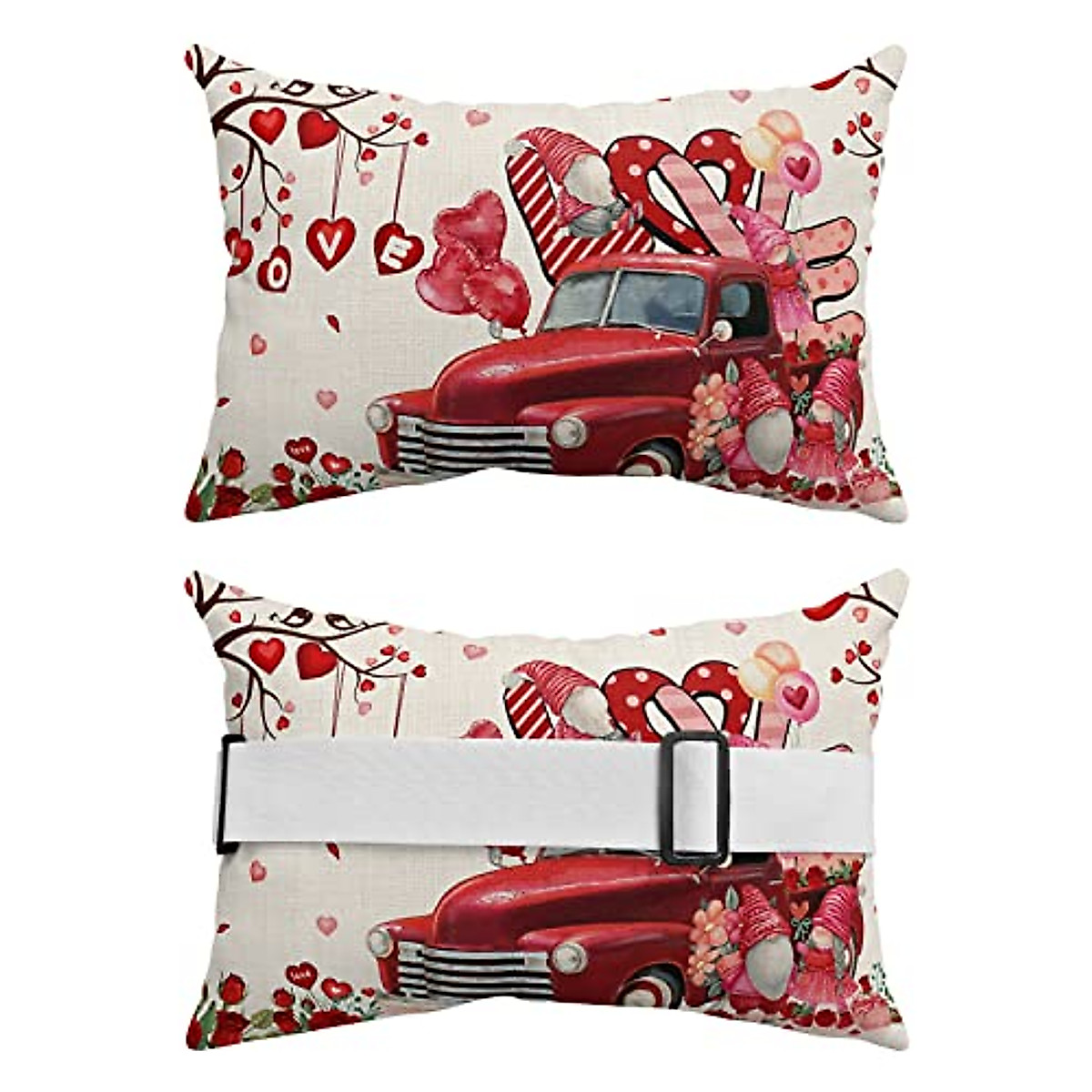 Recliner Head Pillow Ledge Loungers Chair Pillows with Insert Romantic Love Heart Red Car Tree Gnome Couple Beige Lumbar Pillow with Adjustable Strap Patio Garden Cushion for Sofa Bench Couch, 2 PCS