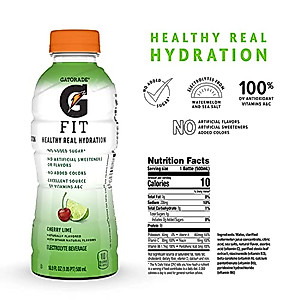 Gatorade Fit Electrolyte Beverage, Healthy Real Hydration, Cherry Lime, 16.9 Fl Oz (Pack of 12)