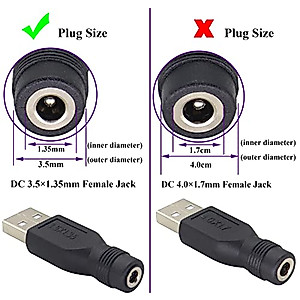 AAOTOKK (2 Pack) USB to DC 3.5×1.35mm Power Adapter 5 Volt USB 2.0 A Male to DC 3.5×1.35 mm Female Jack DC 5V Barrel Power Plug Charger Cord Connector for 5 V DC or USB Charging Device(M/F3.5×1.35)
