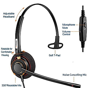 Arama Phone Headset with Microphone Noise Cancelling, Office Telephone RJ9 Headsets Compatible with Yealink T46G T48G T42S T46S T48S T42U T43U T54W T57W T58W VP59 Grandstream Aastra