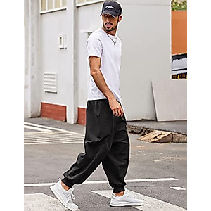 COOFANDY Men Linen Baggy Harem Pant Hippie Pants Yoga Casual Drop Crotch Trouser Black