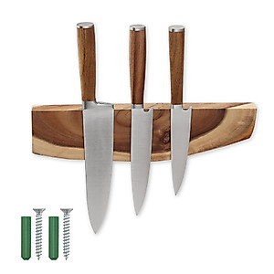 CHI SHANG 12.5 Inch Magnetic Knife Holder for Wall,Acacia Wood Knife Magnetic Strip,Knife Holder Wood Magnetic,No Drilling Knife Magnetic Strip-Strong Knife Magnet- for Kitchen Knives and Tools