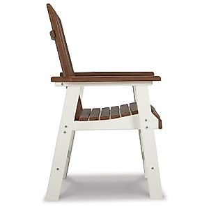 Signature Design by Ashley Genesis Bay Outdoor Dining HDPE Arm Chair, 2 Count, Brown & White