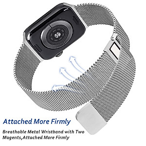 [2 PACK] Metal Stainless Steel Bands Compatible with Apple Watch Bands Series 8 7 6 5 4 3 2 1 SE 42mm 44mm 45mm, Mesh Loop Magnetic Milanese Strap for iWatch Bands (Silver & Black)