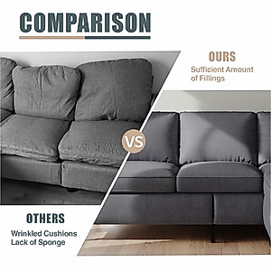 Yattem Convertible Sectional Sofa Couch, 3Seat L-Shaped Sectional Sofa Couch,Dark Gray Linen Sofa Furniture Sets with Reversible Storage Ottoman & Storage Pockets for Living Room Apartment Small Space