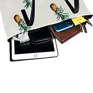 Women Tote Shoulder Bag, Seamless Pineapple Pattern Leather Work Handbag with Zipper for Teens College Students