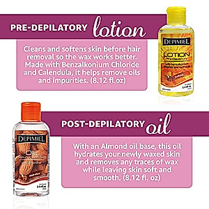 Depimiel Soft Wax Kit - Wax Roller with Warmer and Wax Strips - Wax Roll-On with Before and After Depilatory Lotions - Roller Wax for Legs, Arms, Bikini, Face - Gentle At-Home Waxing Kit