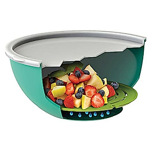 Jokari 2 Qt Self Draining Salad Bowl Set to Keep Fruit and Veggies Fresh and Crisp for Days. Includes Plastic Colander Style Strainer Plate that Nests Inside the Bowl and Tight Sealing Lid
