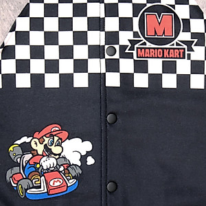 Nintendo Super Mario Graphic Boys Hooded Fleece Varsity Jacket for Kids and Toddlers (Size 14/16, Grey)