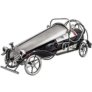 BRUBAKER Wine Bottle Holder Classic Car - Metal Sculpture - Wine Rack Decor - Tabletop - with Greeting Card